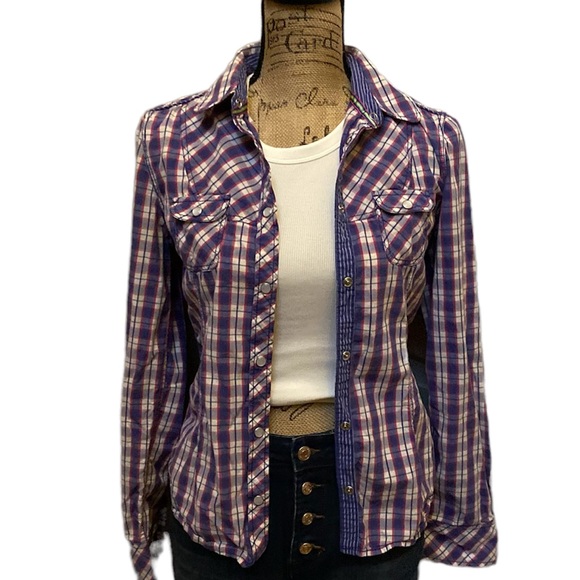 Puma | Tops | Puma Redblue White Plaid Button Down Long Sleeved Shirt ...
